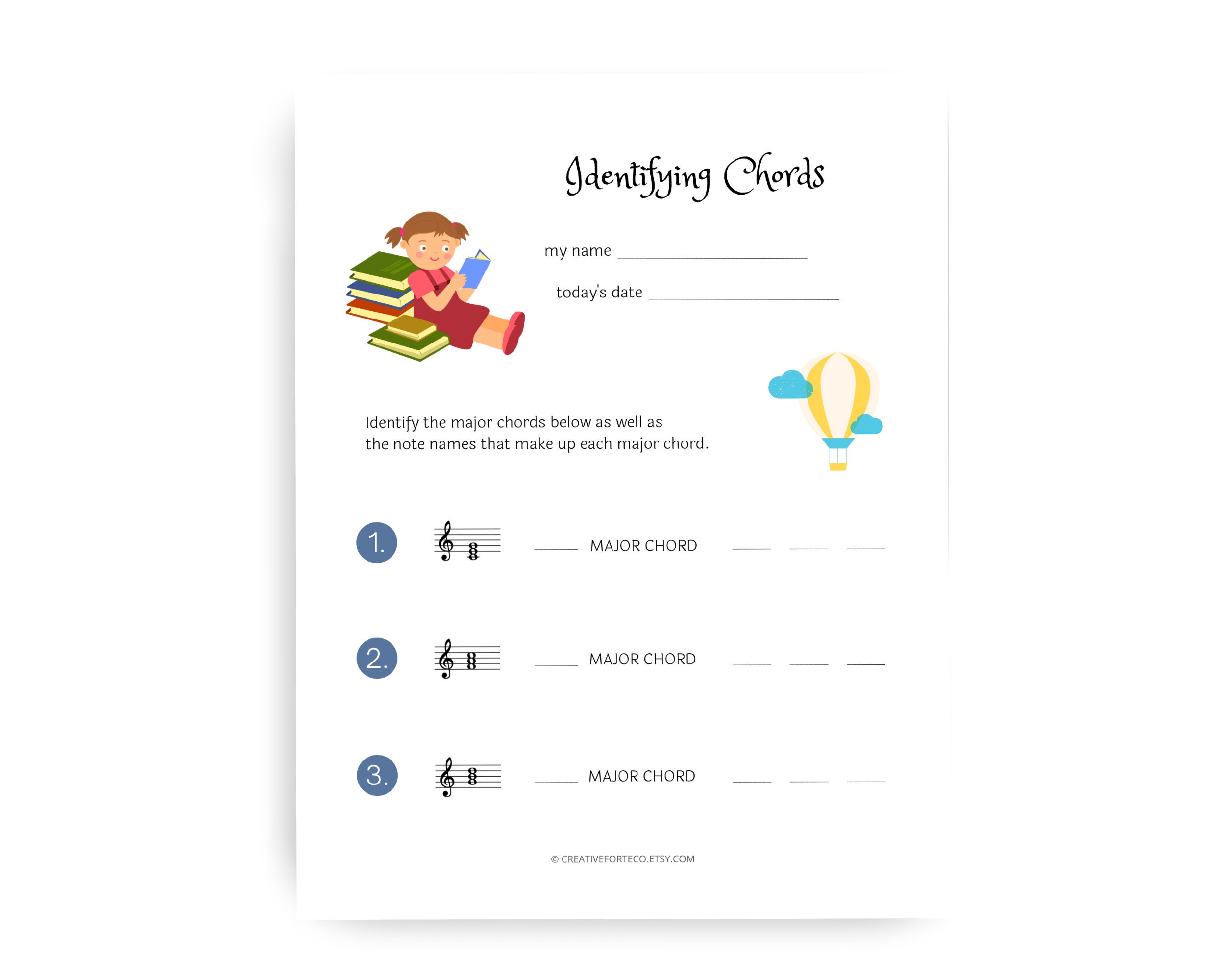 Chord Identification Worksheet for Kids | Basic Chord Identification ...