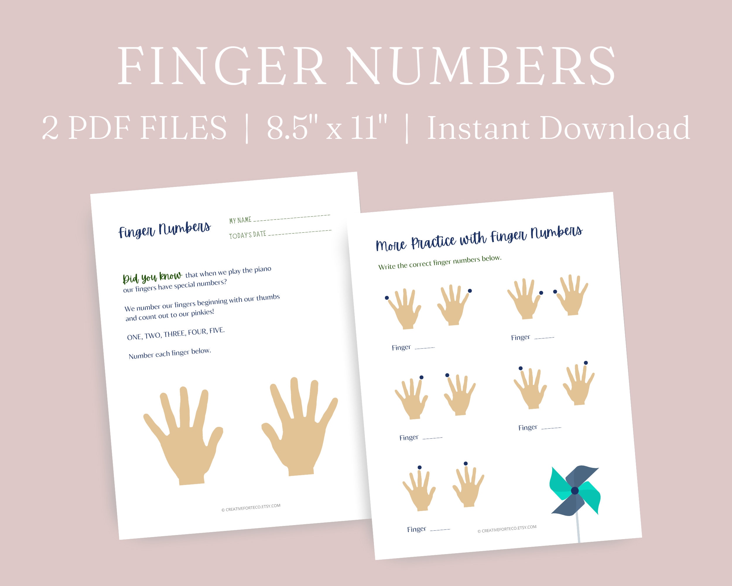 Finger Numbers Worksheet | Beginner Piano Lessons Worksheet | Kids ...