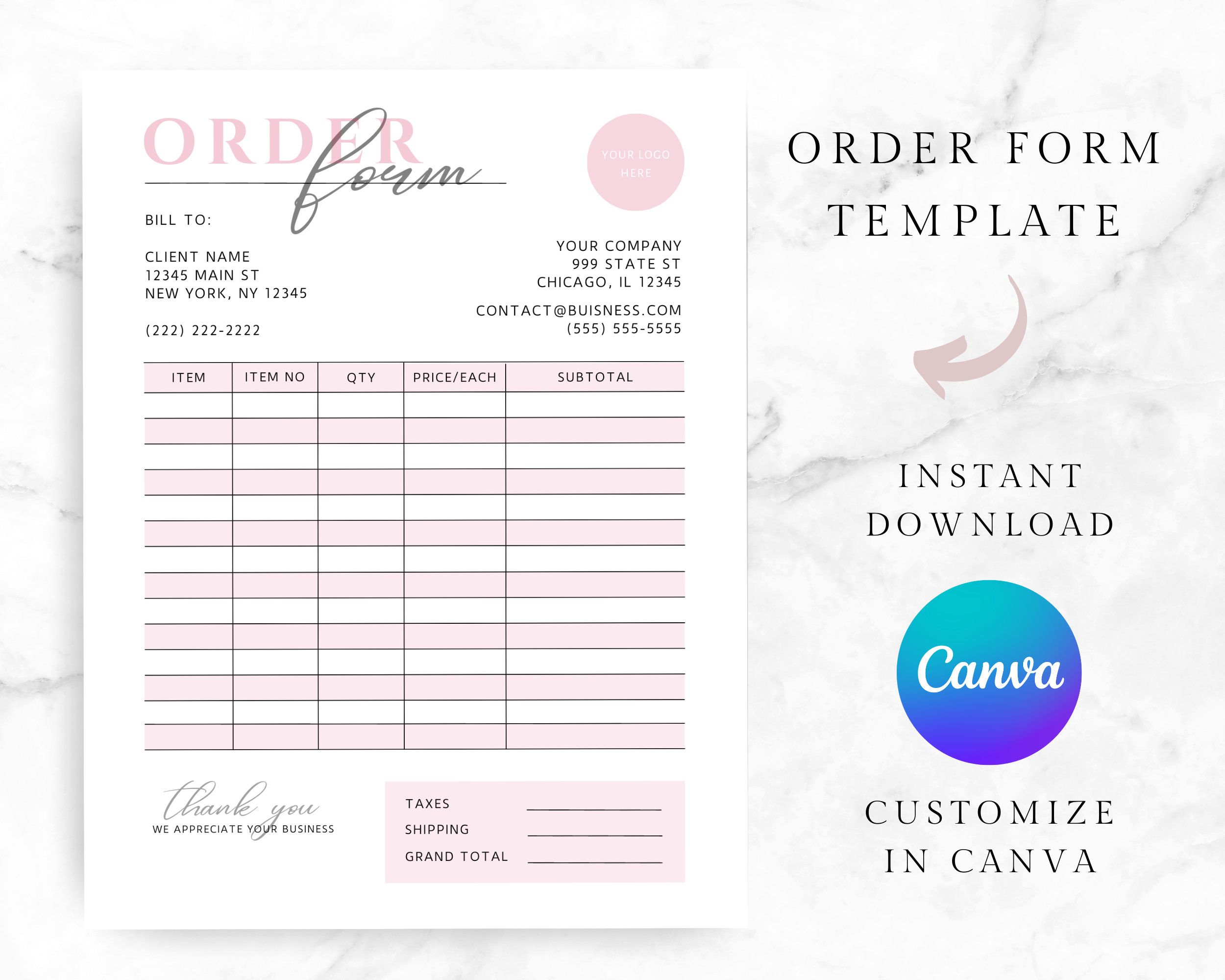 Order Form Template | Editable in Canva | Small Business Template - Etsy
