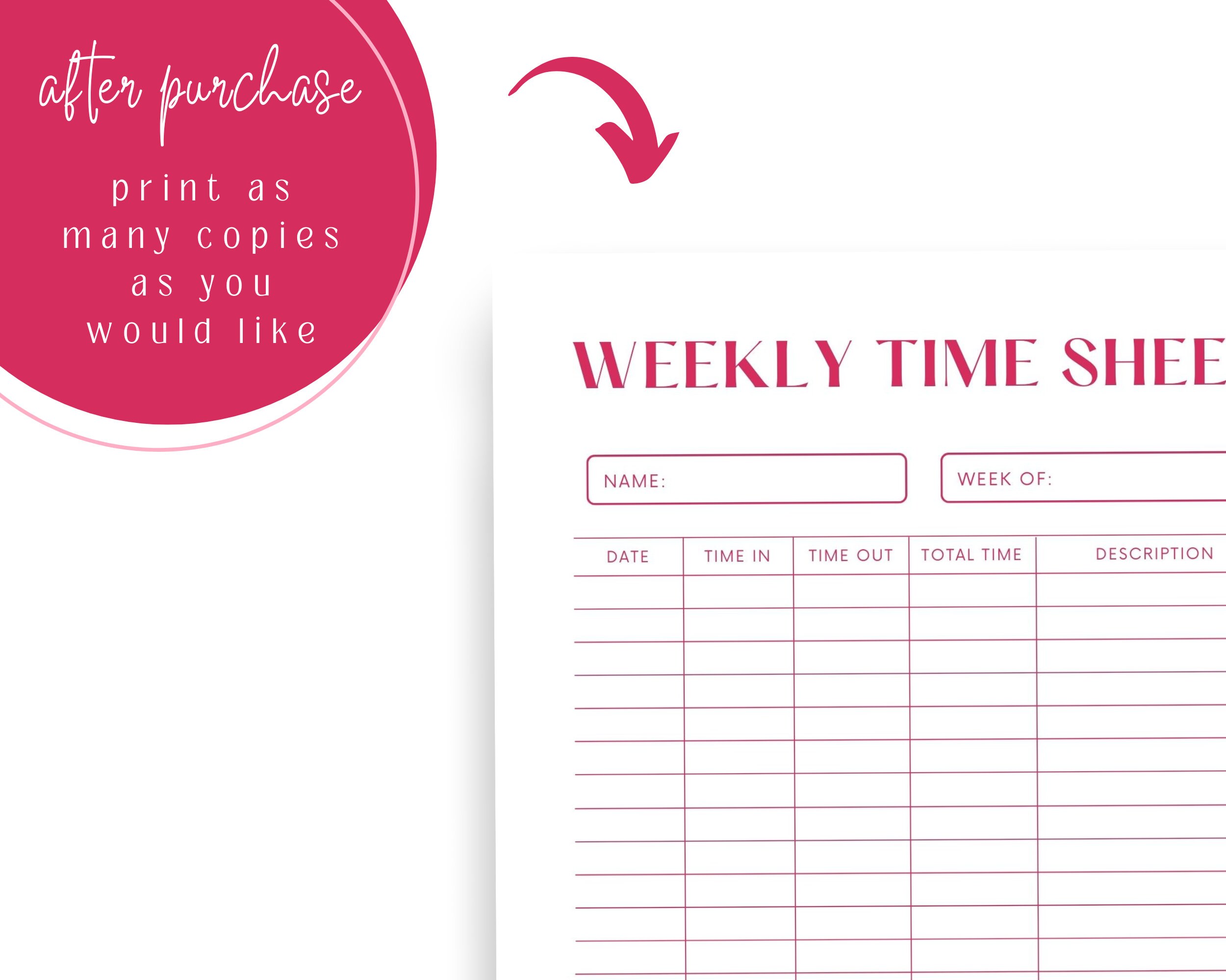 Weekly Time Sheet | Minimalist Time Sheet | Printable | Instant ...