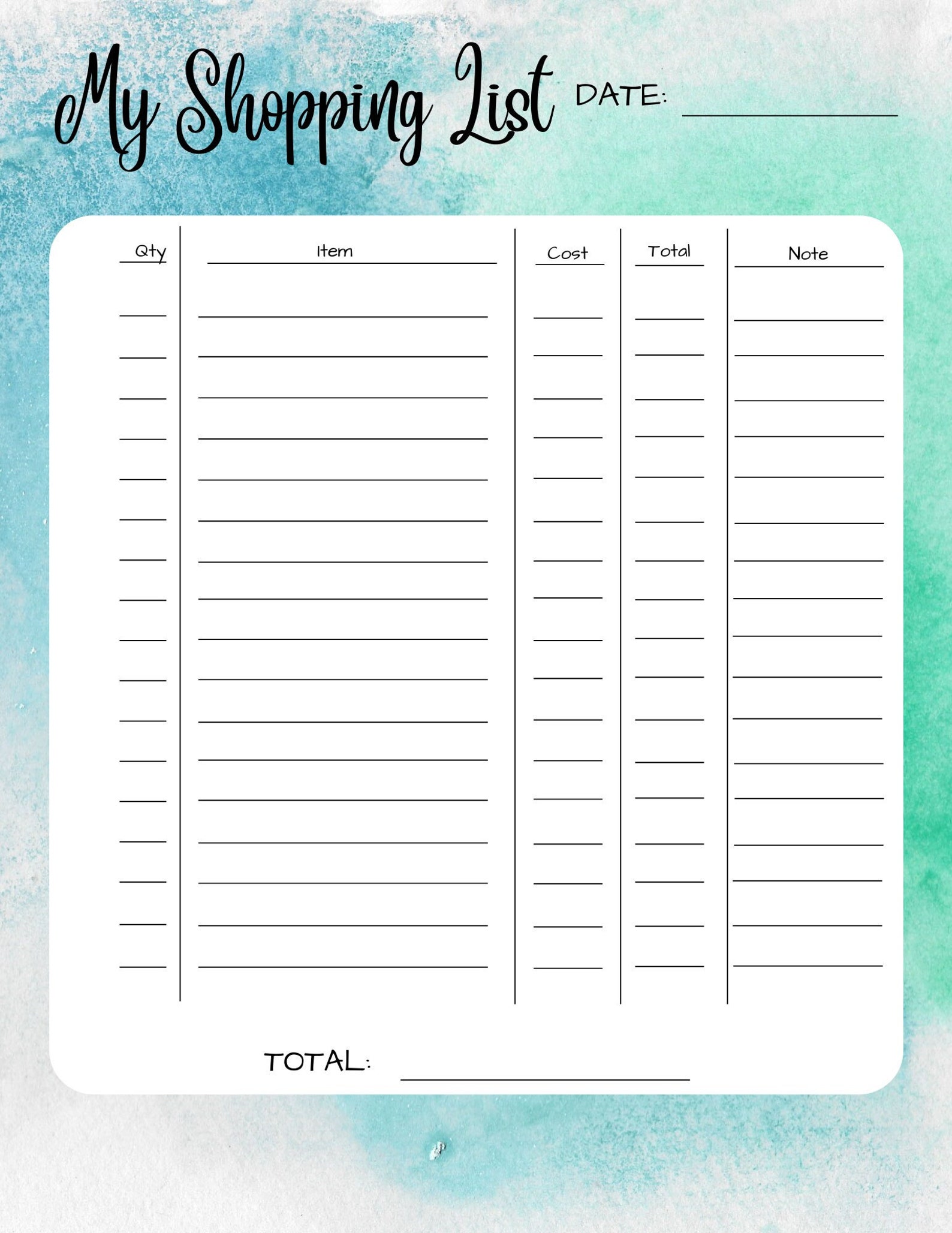 Shopping List Printable and Digital Template - Etsy