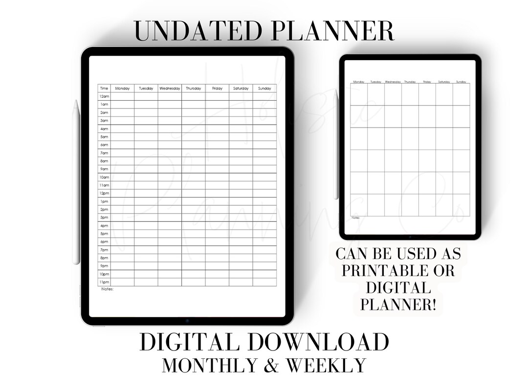 Undated Planner Printable | Digital Download | Monthly, Weekly - Etsy