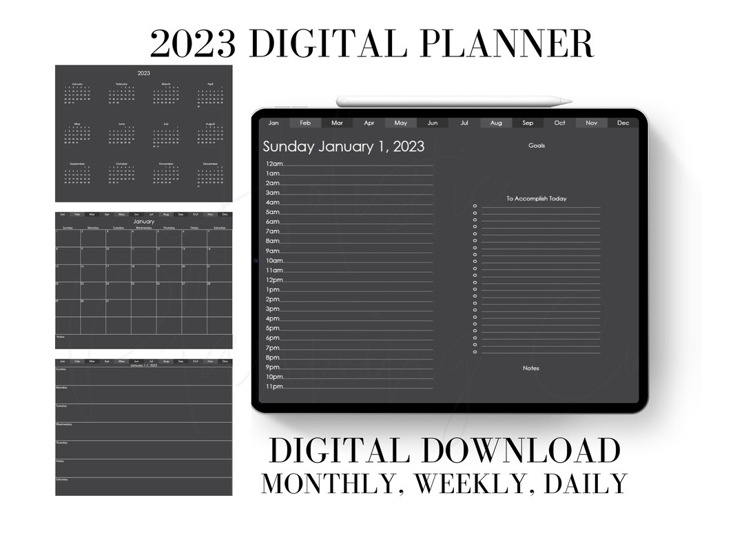 Dark Mode 2023 Digital Planner Wellness Tool - Etsy