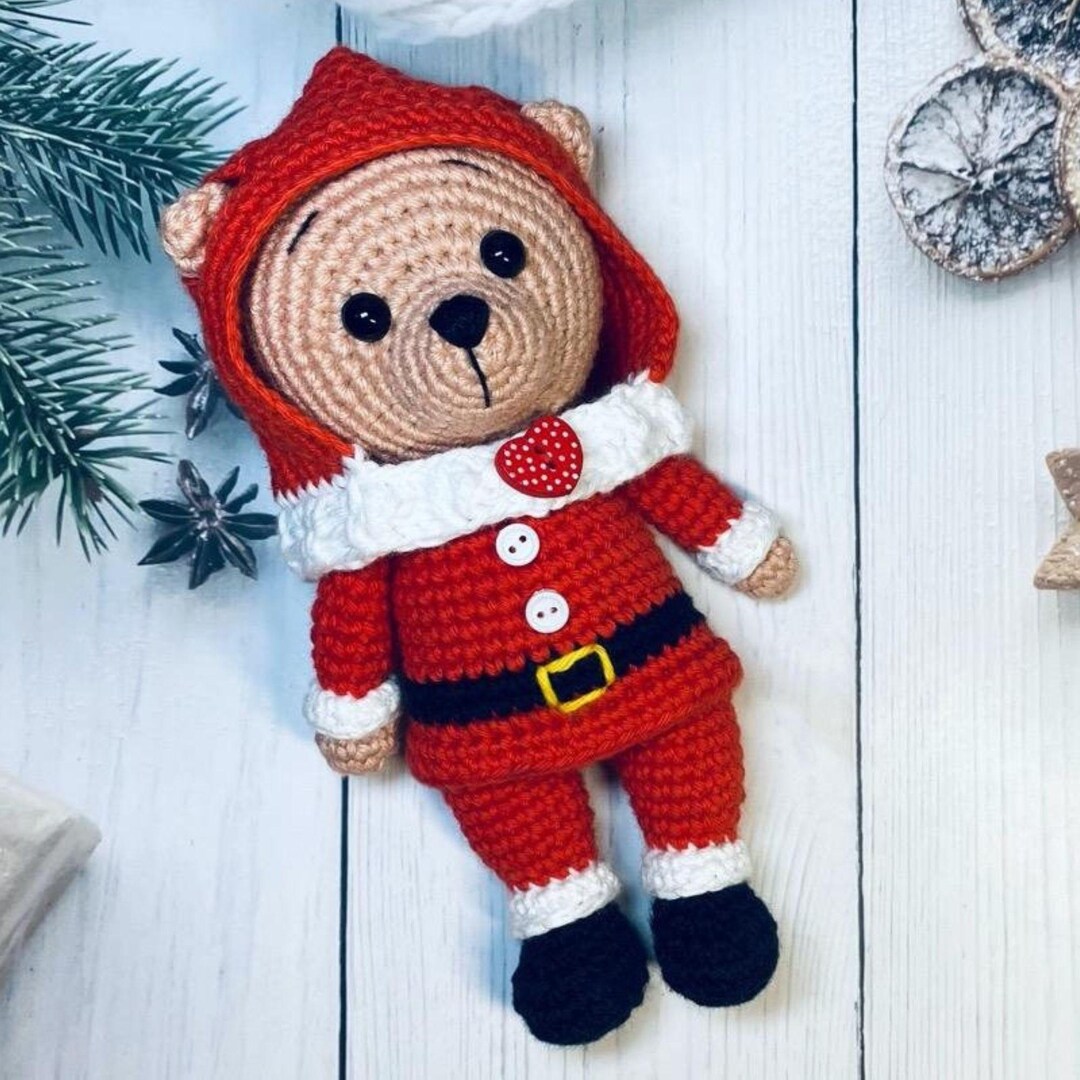 Christmas Teddy Bear Crochet Pattern - Amigurumi Holiday Bear DIY Toy ...