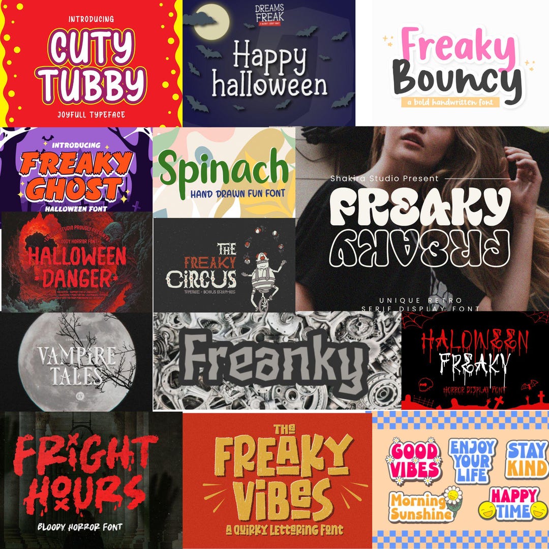 41-font Freaky Circus Bundle | Halloween, Quirky, Retro Display Fonts ...