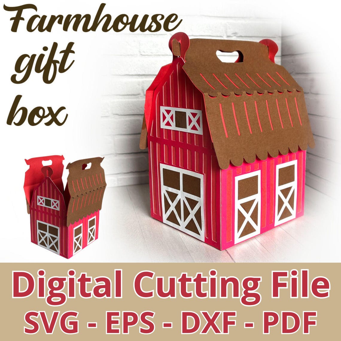 3D Barn Box Template SVG | Papercut Box Cut File | DIY Farmhouse Favor ...