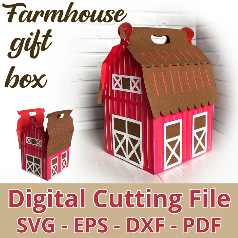 3D Barn Box Template SVG | Papercut Box Cut File | DIY Farmhouse Favor ...