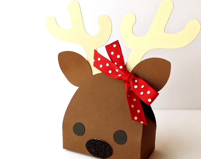 Merry Antlers Reindeer Christmas Box SVG Design Reindeer Face Gift Box ...