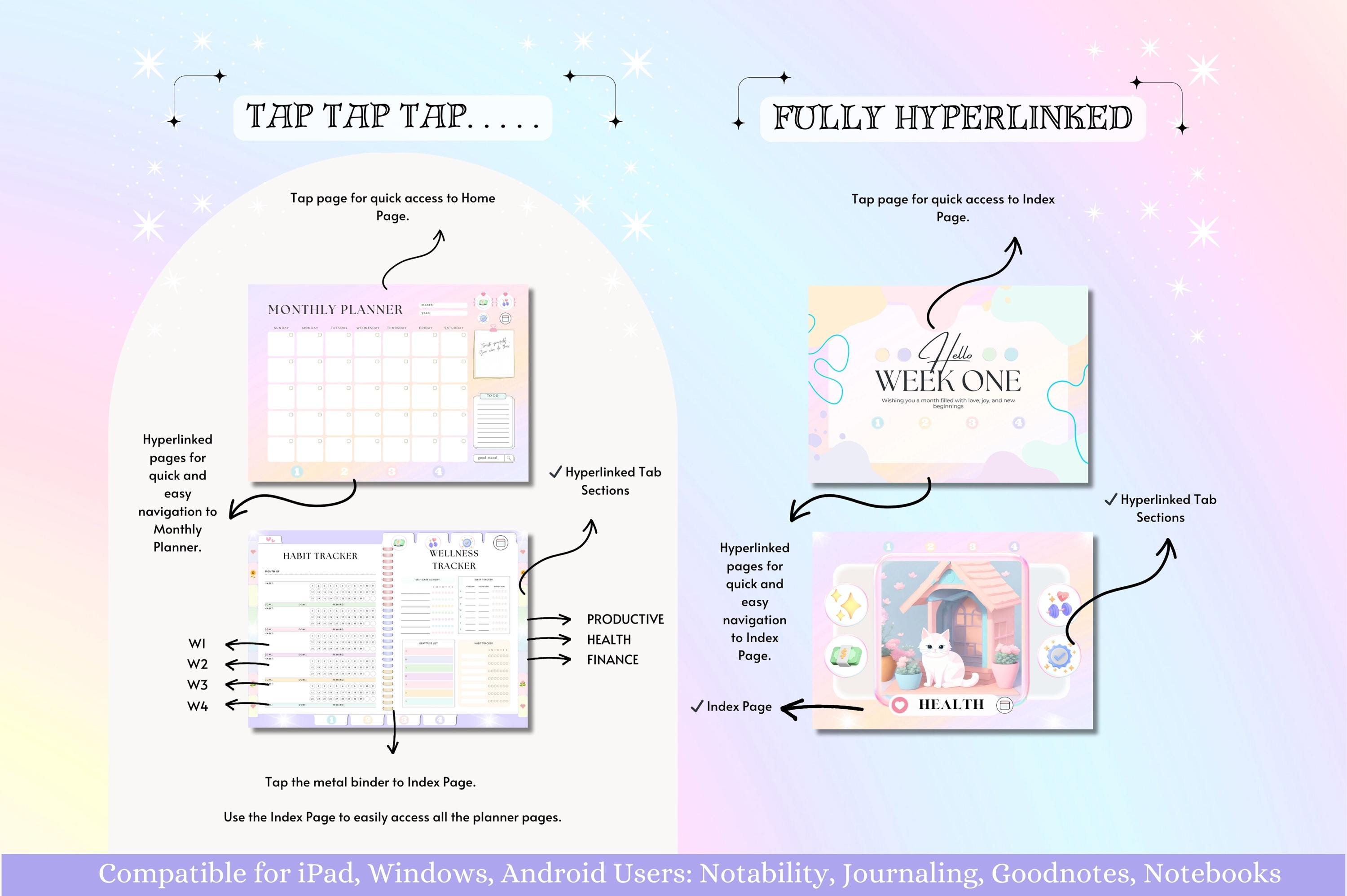 Undated Digital Planner With Hyperlinks – Daily, Weekly, Monthly Pages ...