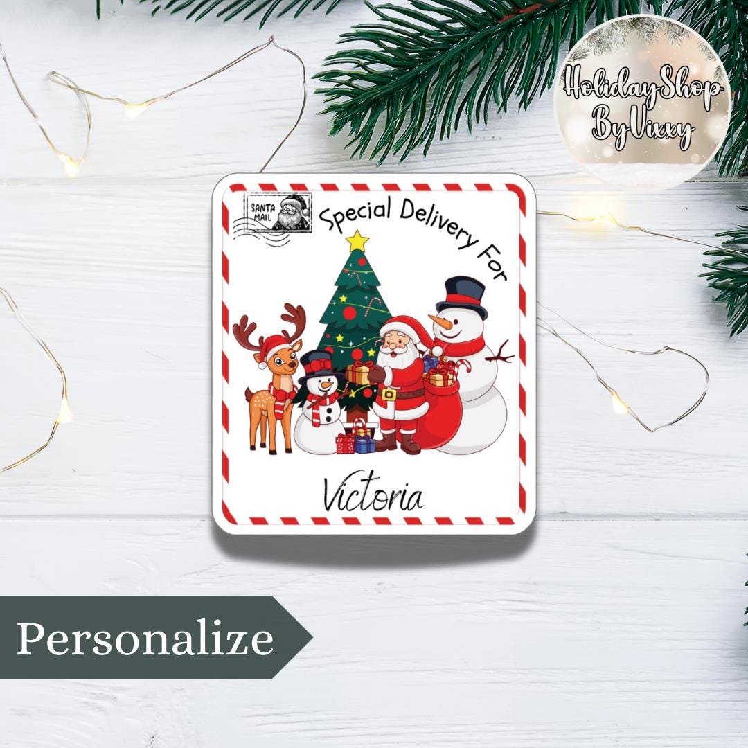Personalized Christmas Name Tag Sticker, Special Delivery Name Tag ...