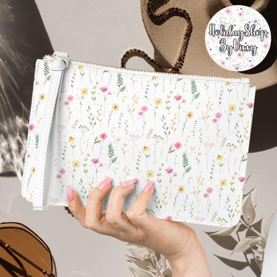 Dainty Flowers Clutch Bag Large 9.45 in X 6.57 In, Vegan Leather ...