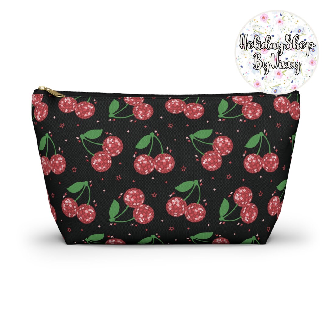 Disco Cherry Makeup Bag, Accessory Pouch W T-bottom, Retro Cherries ...