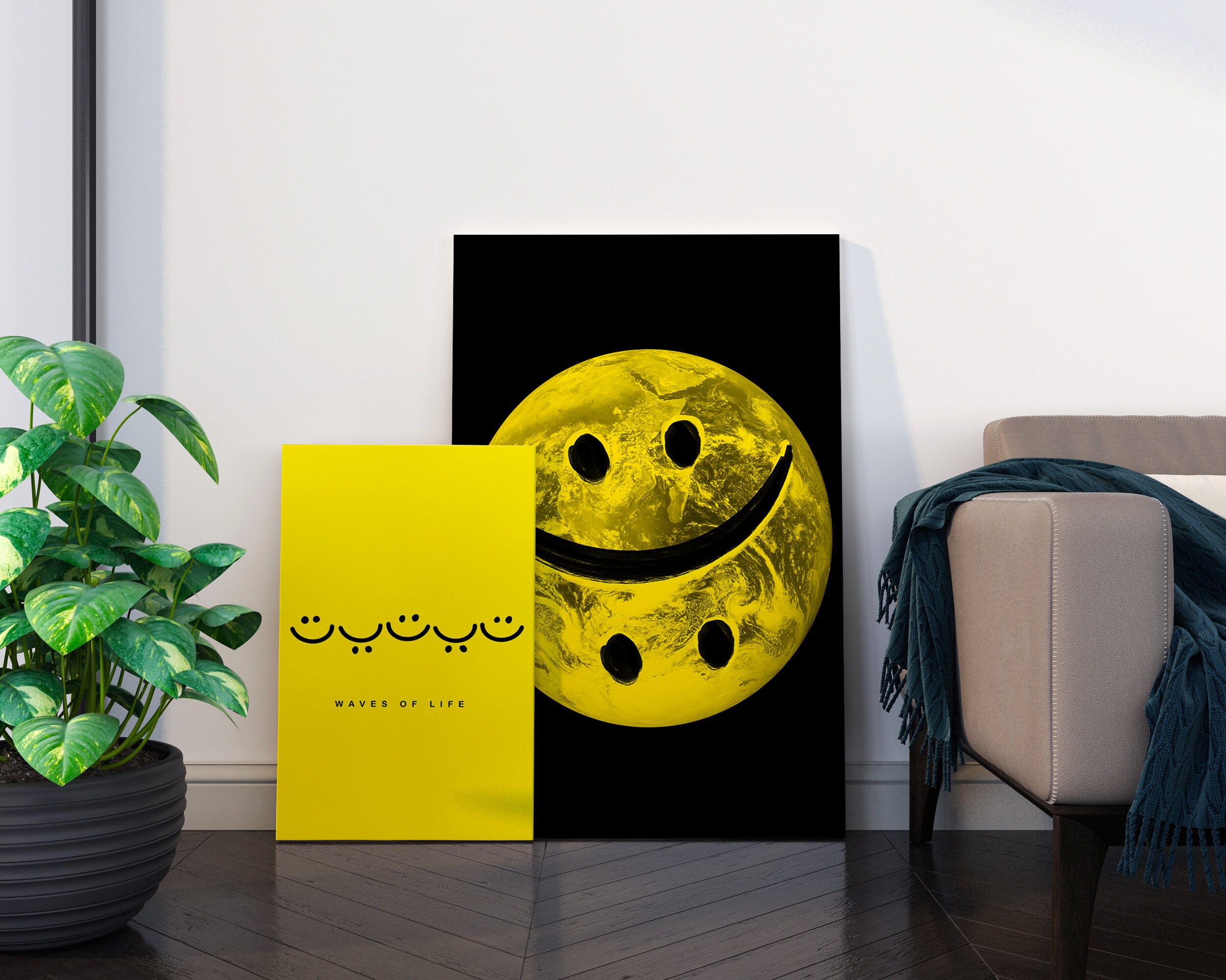 Smiley Face Printable Wall Art Waves Of Life Digital Download Set Of 2 Prints Funny Home
