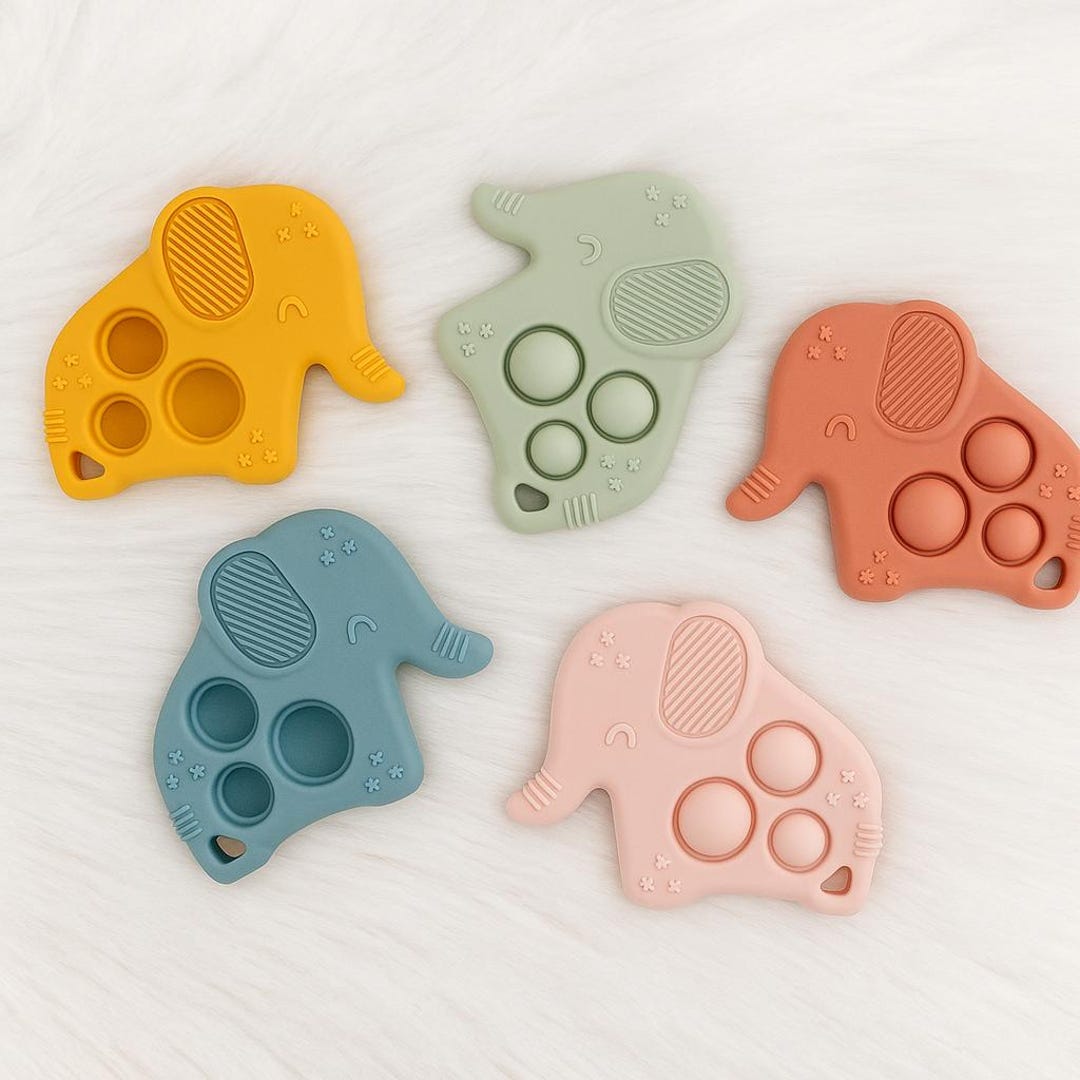 Elephant Silicone Teether With Pop It Bubbles, Bpa-free Baby Teething ...