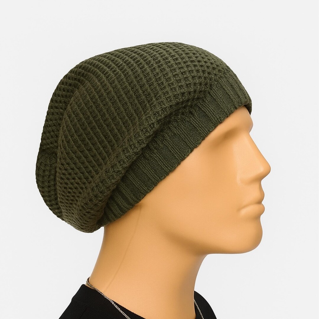 Men's Waffle Knit Slouchy Beanie/hat, Boys Winter Cap - Etsy