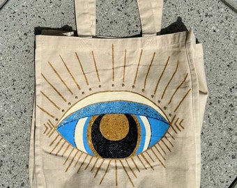Hand Painted Evil Eye Tote Bag Handmade Tote Bag Evil Eye - Etsy