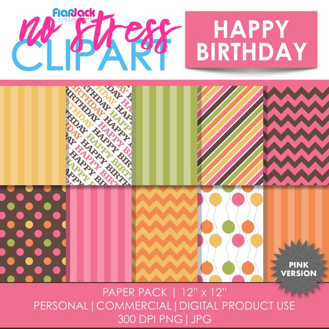Happy Birthday (pink Set) Digital Papers - Etsy