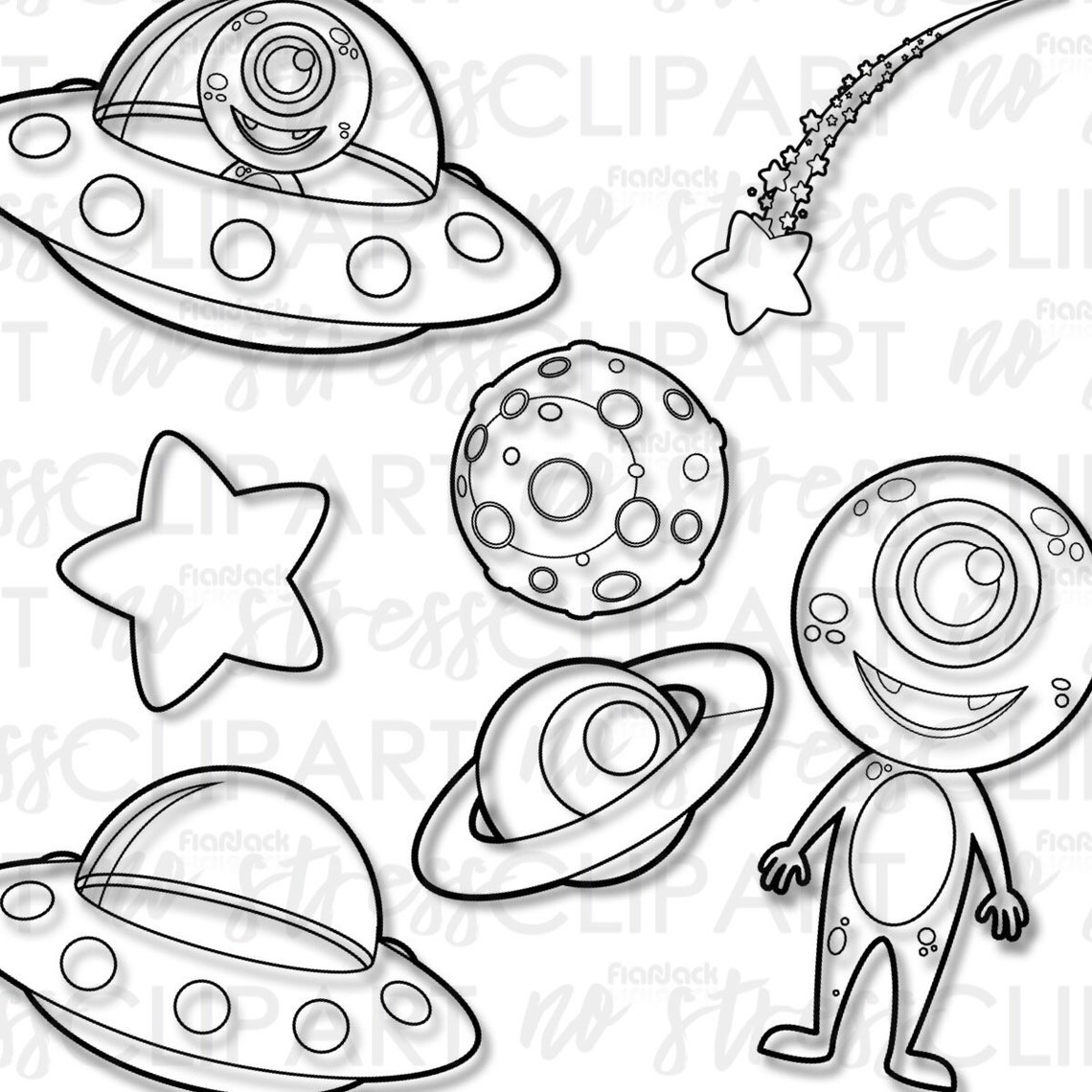 Outer Space Aliens Clip Art (digital Use Ok!) - Etsy
