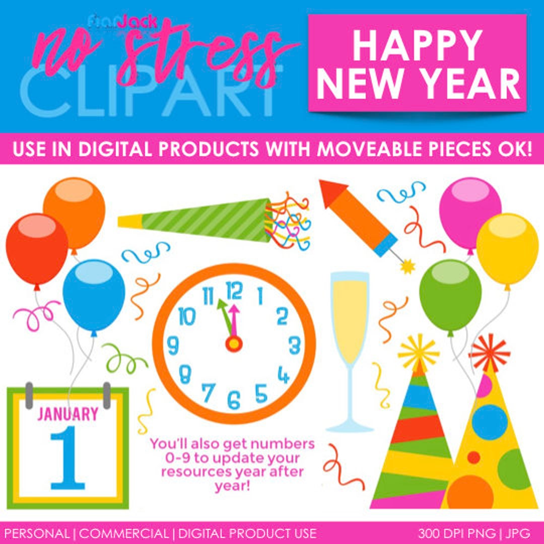 Happy New Year Clip Art (digital Use Ok!) - Etsy