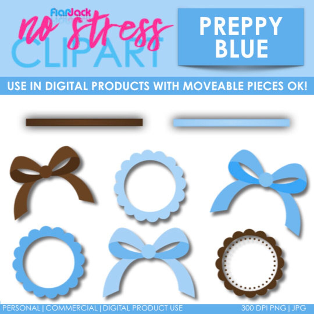Preppy Blue Design Elements (digital Use Ok!) - Etsy