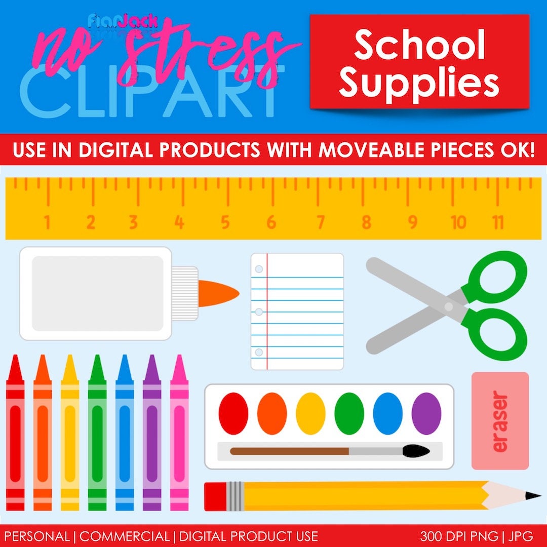 School Supplies Clip Art (digital Use Ok!) - Etsy