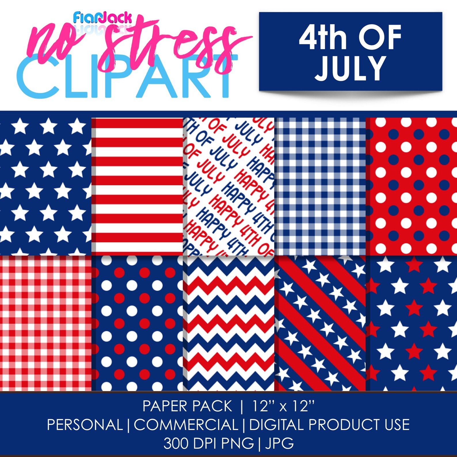 4th of July Digital Papers - Etsy