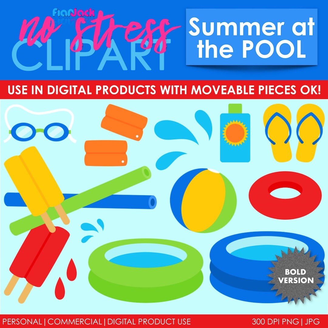 Summer Pool Clip Art Bold Set (digital Use Ok!) - Etsy
