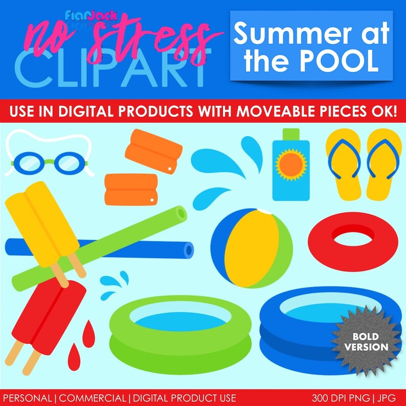 Summer Pool Clip Art Bold Set (digital Use Ok!) - Etsy