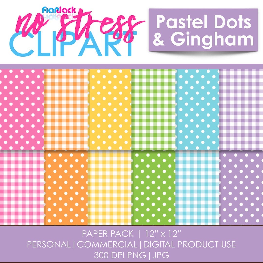 Pastel Dots Gingham Digital Papers - Etsy