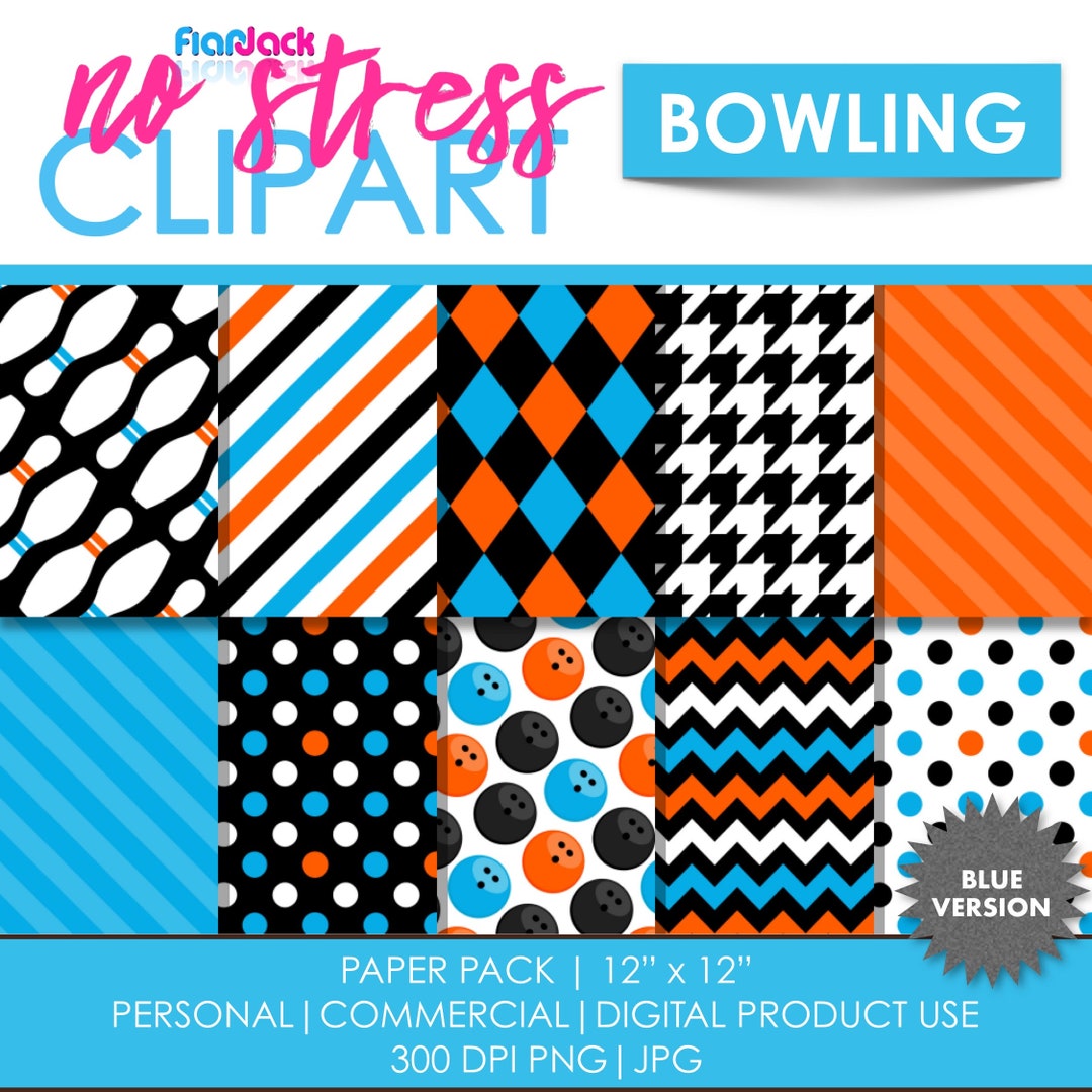 Blue Bowling Digital Papers - Etsy