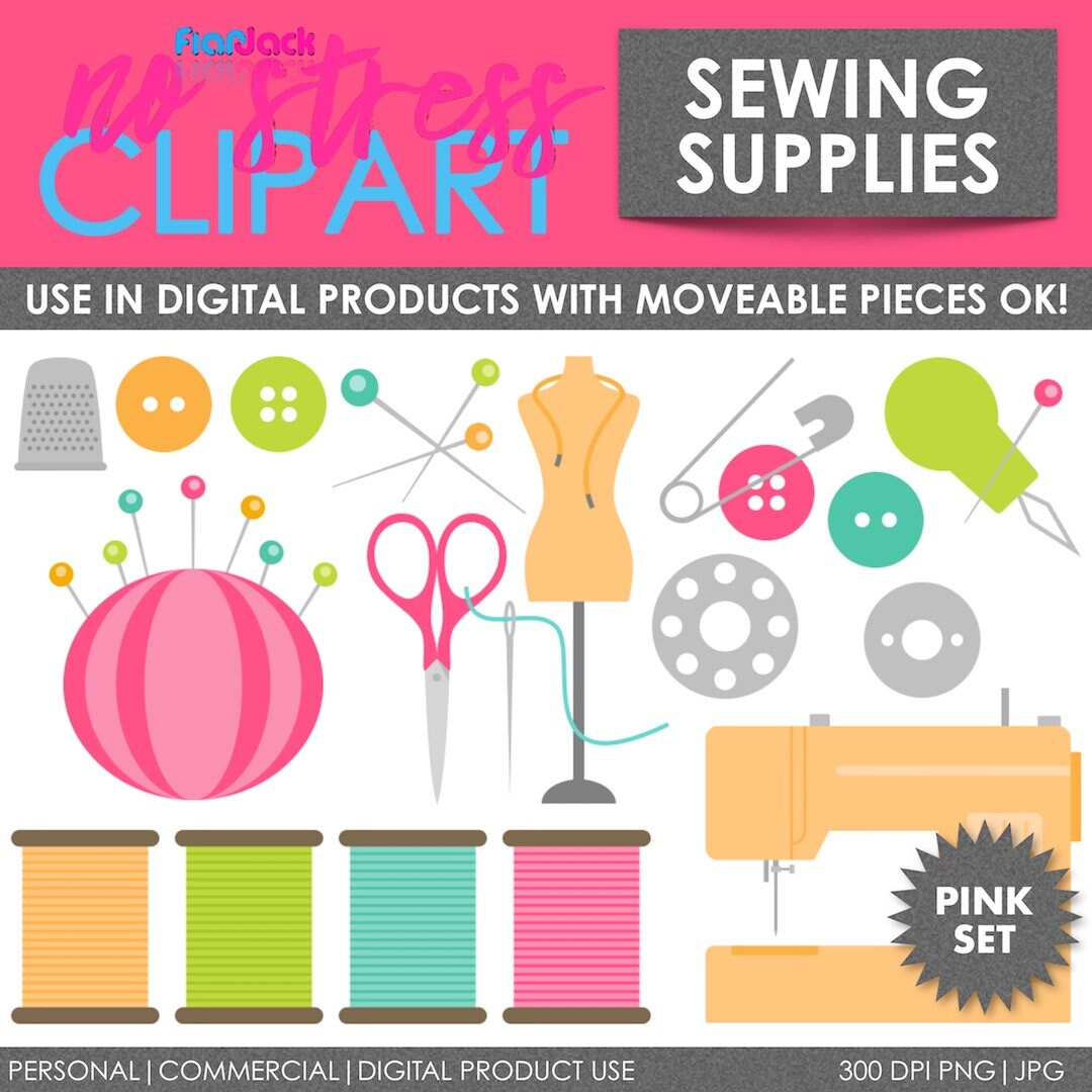 Sewing Supplies (pink) Clip Art (digital Use Ok!) - Etsy