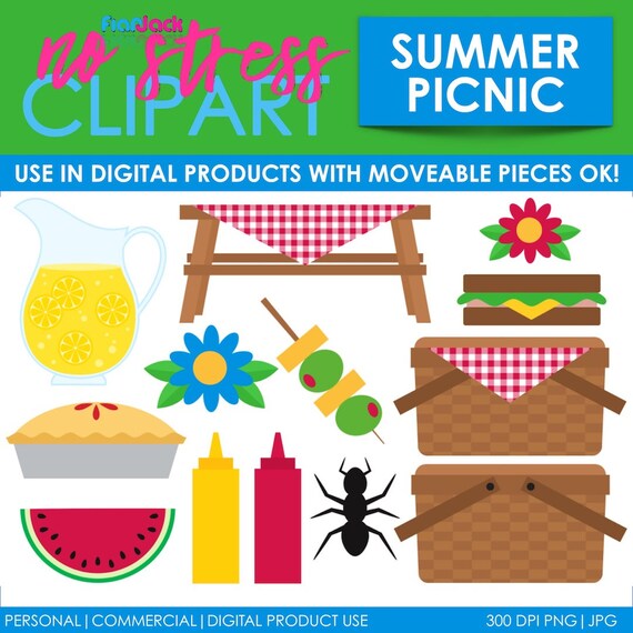 Summer Picnic Clip Art digital Use Ok - Etsy