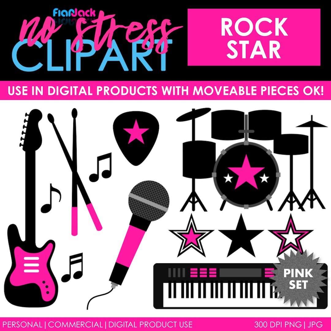 Rock Star (pink Set) Clip Art (digital Use Ok!) - Etsy