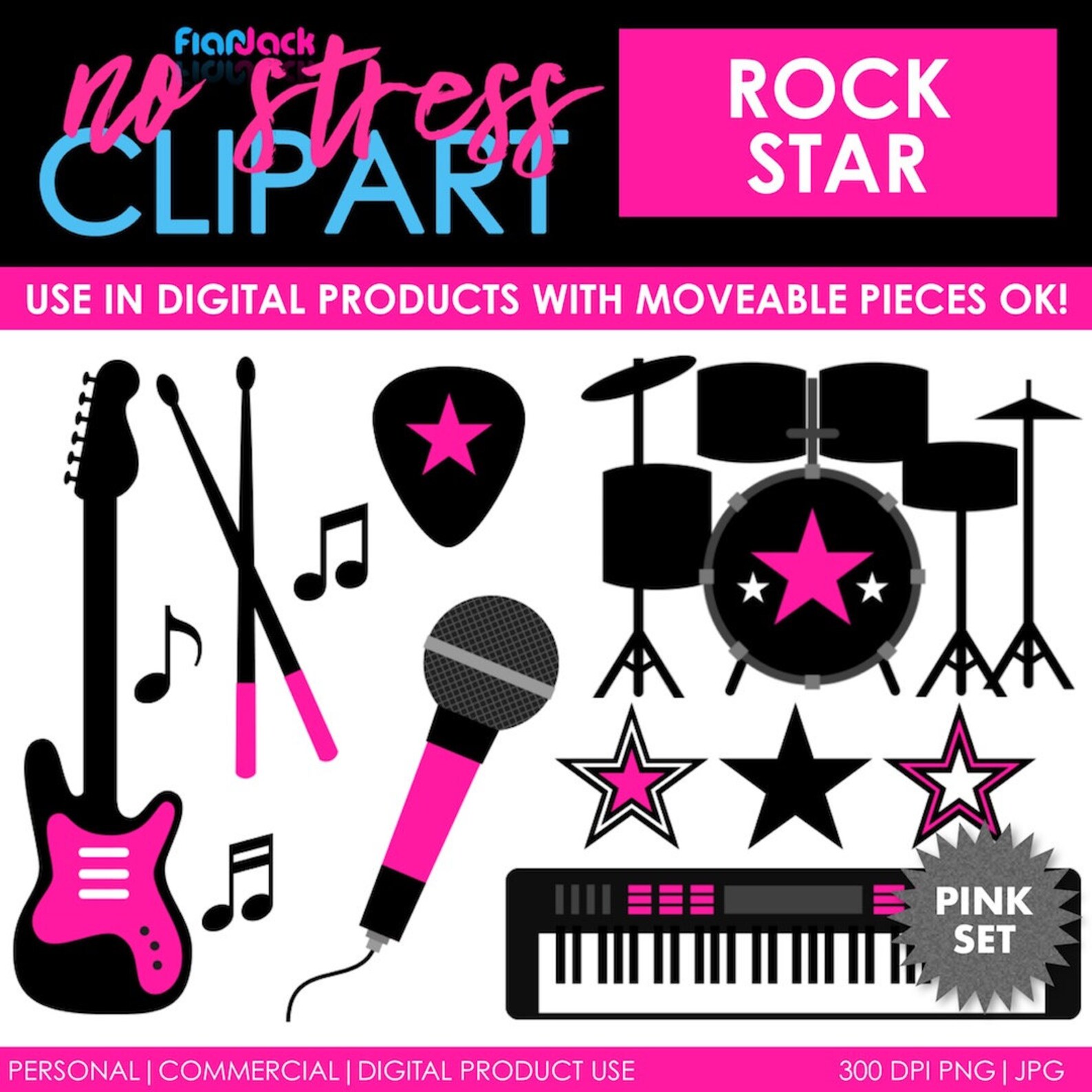 Rock Star (pink Set) Clip Art (digital Use Ok!) - Etsy