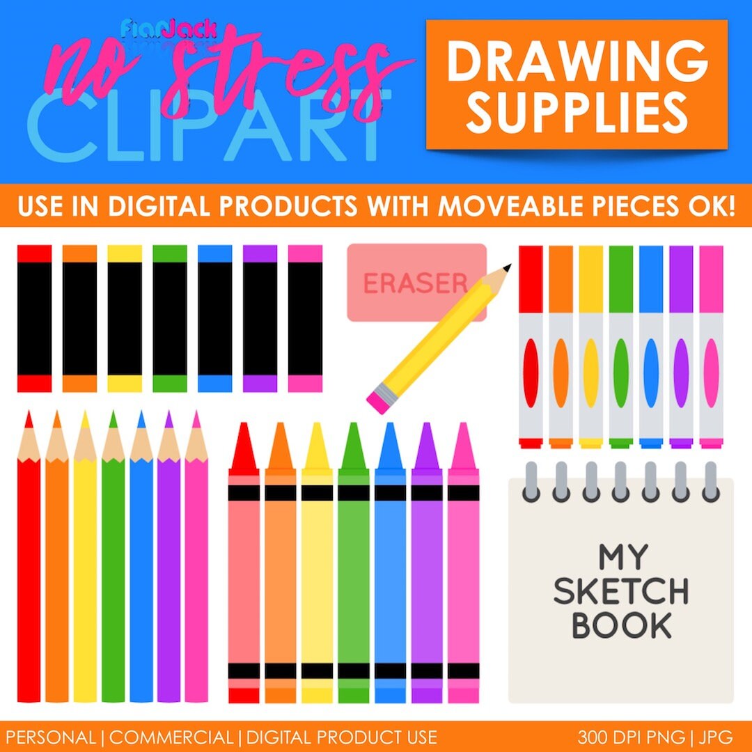 Drawing Supplies Clip Art Bold Set (digital Use Ok!) - Etsy