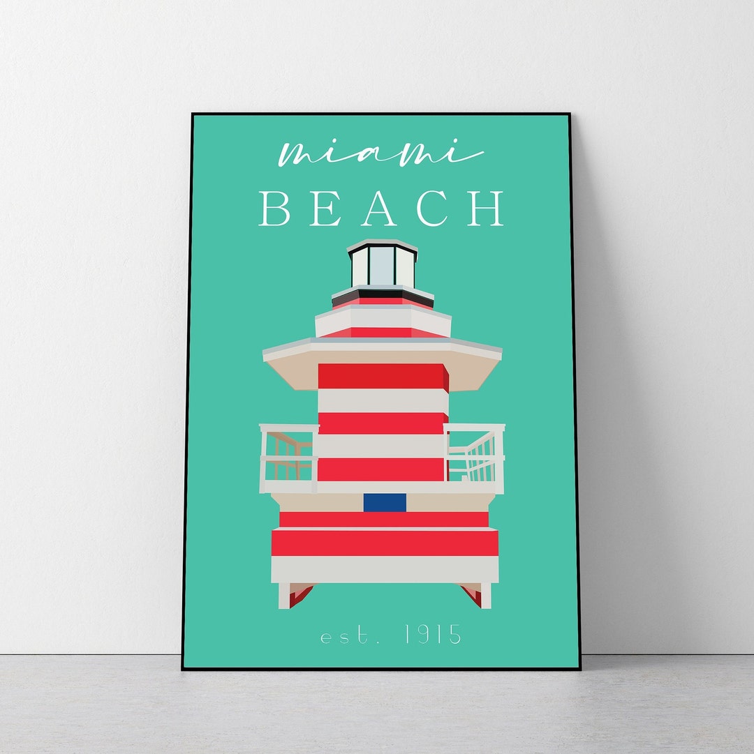 Miami Beach Lifeguard Stand Print, Illustration Wall Art , Poster ...