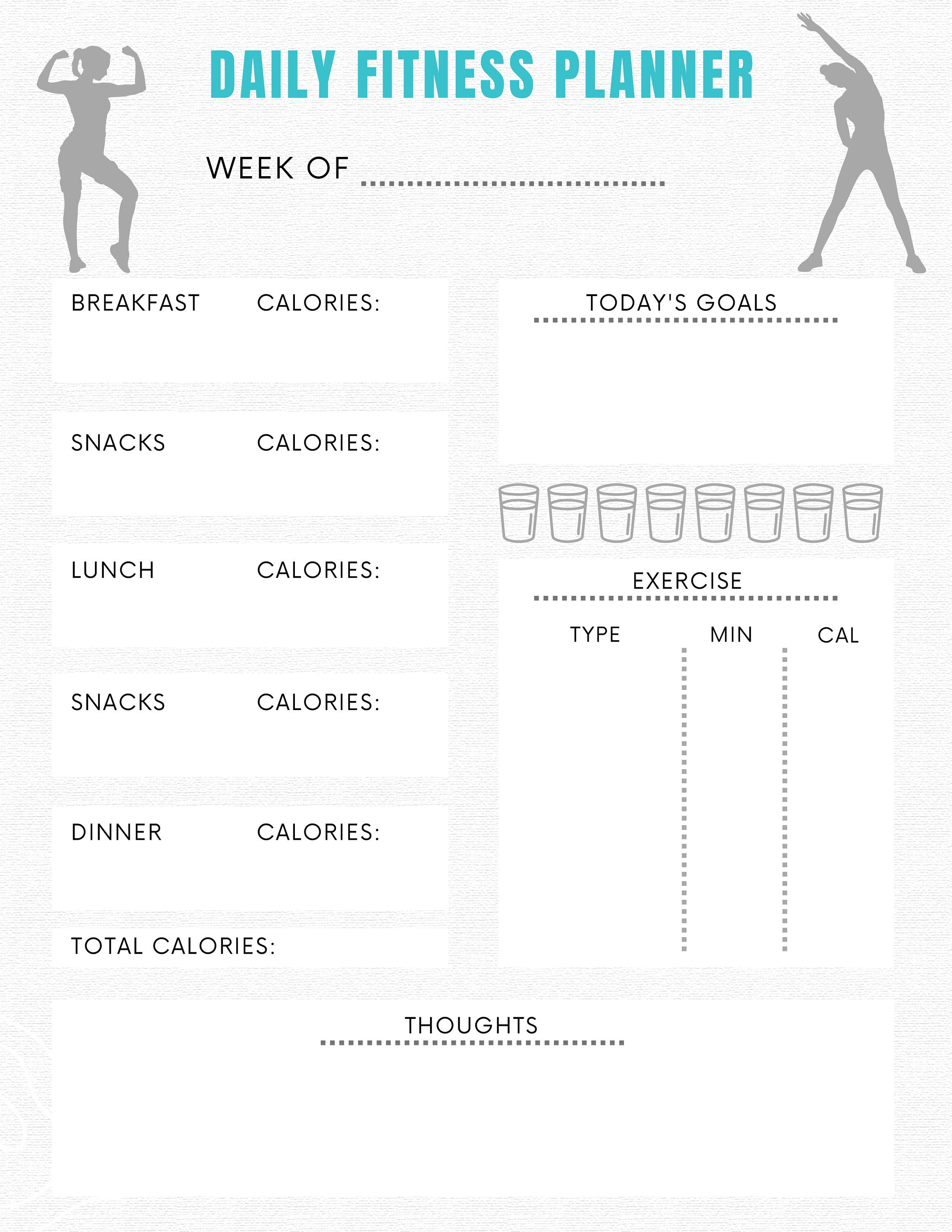 Daily Fitness Planner Printable Track Meals, Calories, Exercise and ...