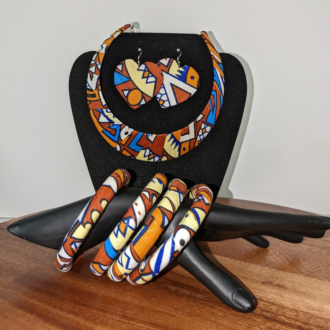 African Print Jewelry Set Ankara Handmade Tribal Ethnic Necklace ...