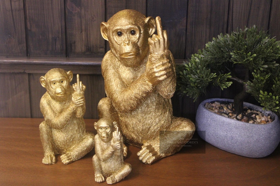 Large Naughty Golden Middle Finger Monkey Ornament - Etsy