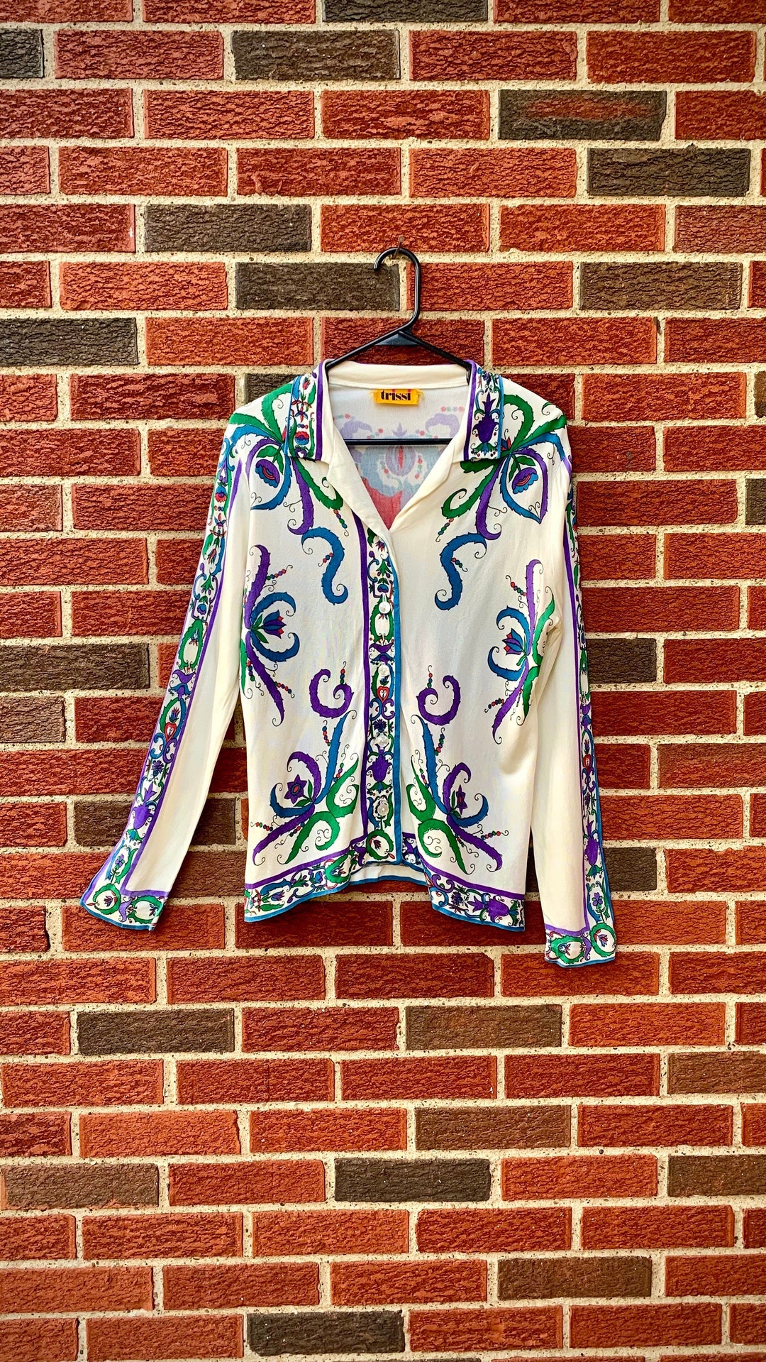 Vintage Trissi Groovy Funky Flower Print Polyester Blouse Size Medium ...