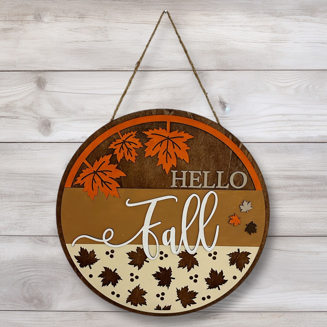 Hello Fall Door Hanging Sign, 14 Round, Home Decor, Wood Sign - Etsy