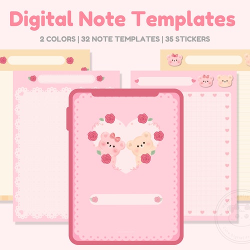 Kawaii Digital Note Templates Cute Goodnotes Note Book for - Etsy