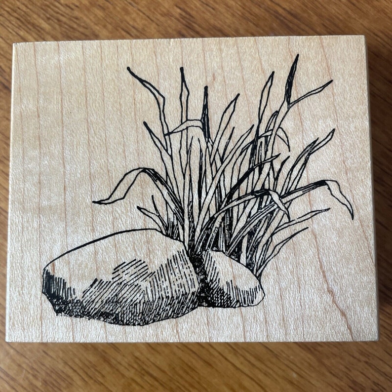 Vintage 1990s Rubber Stamp Grass Rocks Scenic Shoreline - Etsy