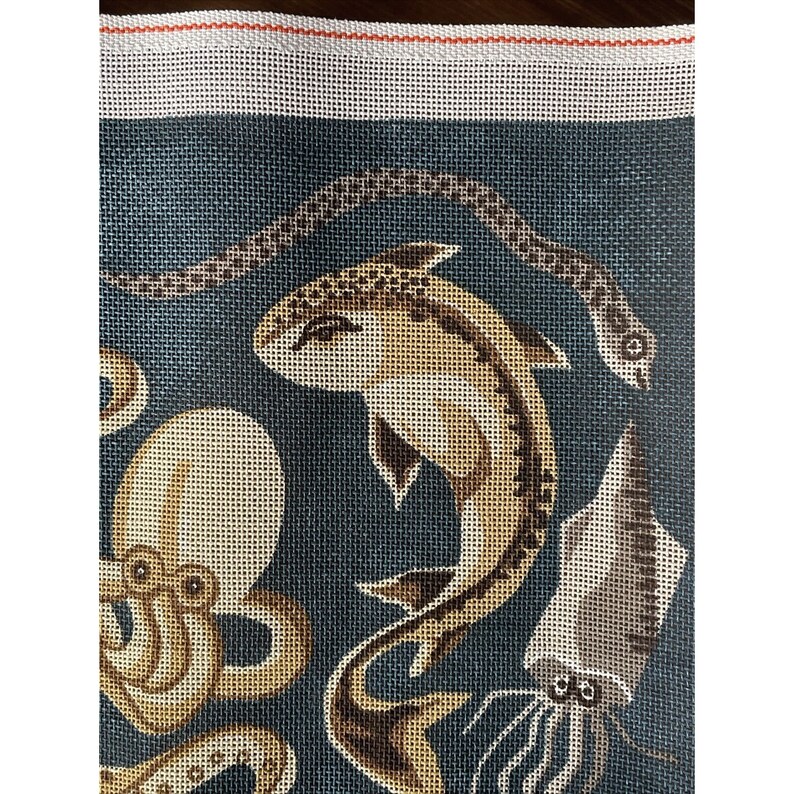 Needlepoint Counted Cross Stitch Sea Life Printed Canvas Octopus Squid ...
