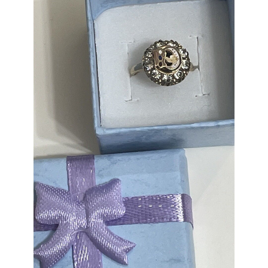Round Rhinestone Daughters of Rebekah IOOF Odd Fellows 10k GF Ring Size ...