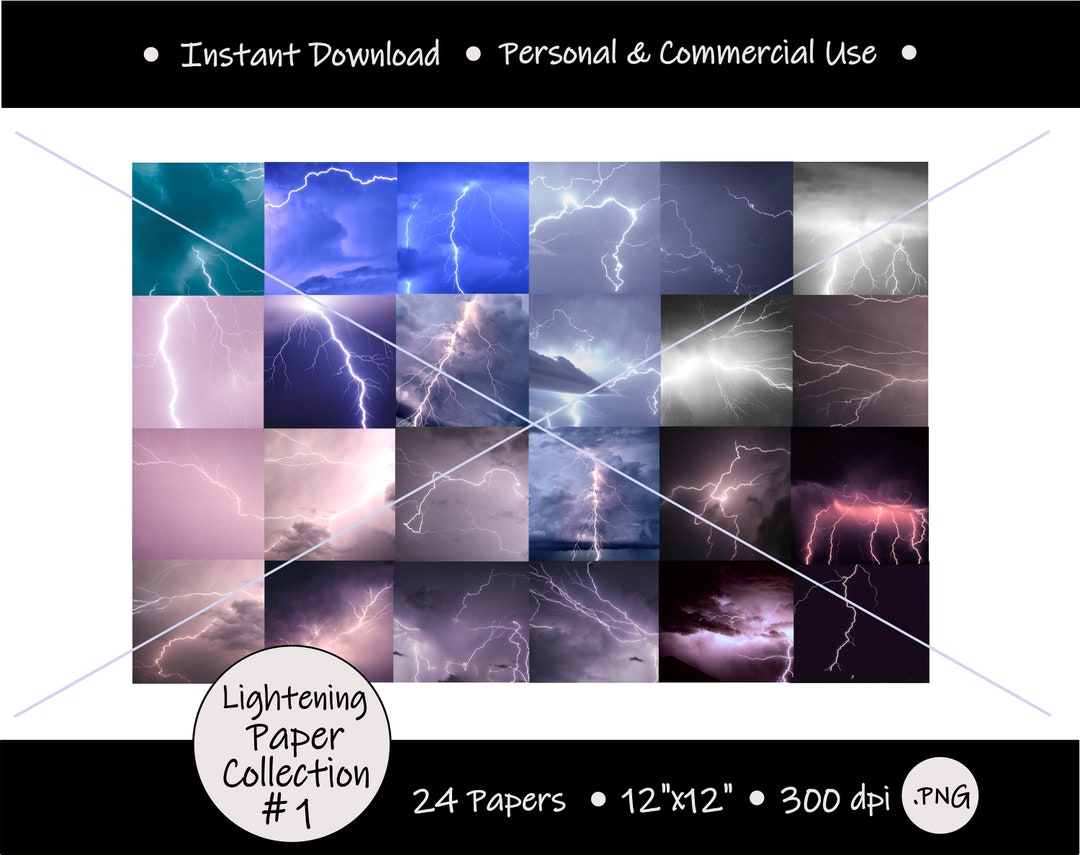 Lightening Digital Paper for Scrapbook, Colorful High Quality Printable ...
