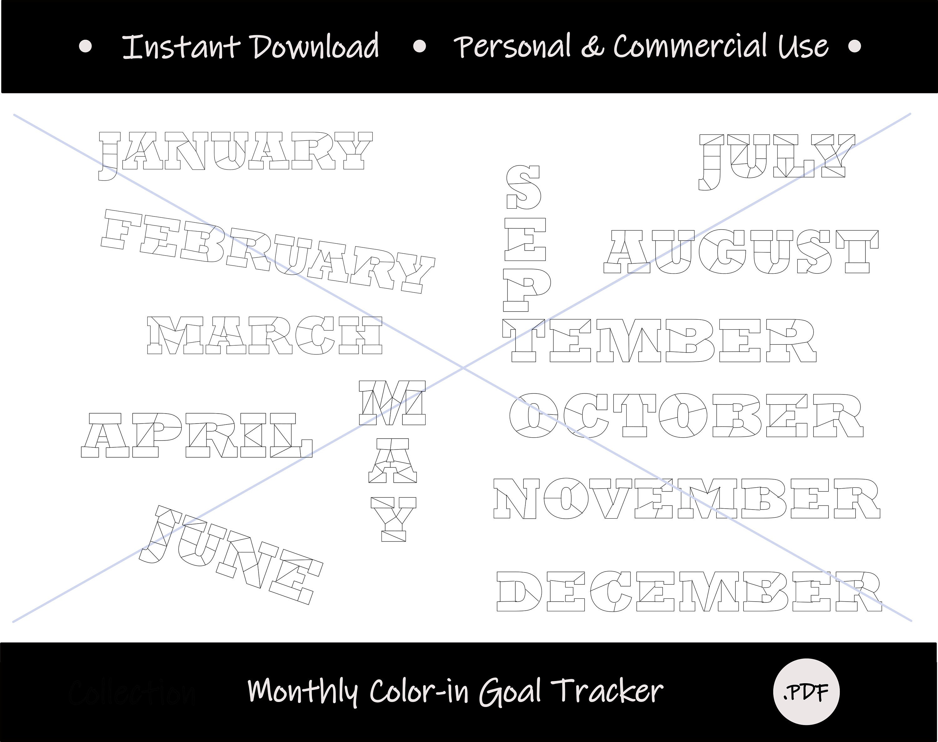 Monthly Coloring Printable for Goal Tracking 2024 Months Goal Tracker ...