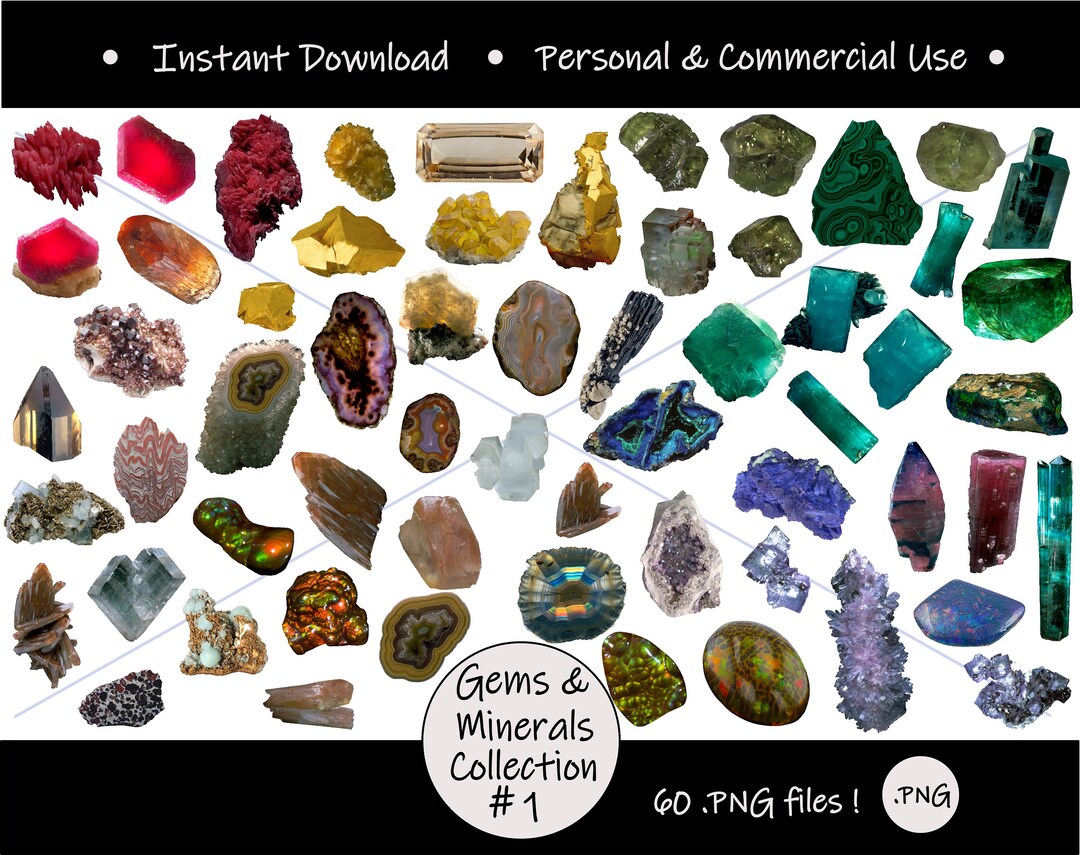 Gems Clipart Digital File Collection; 60 Gemstone Photo Pngs - Etsy