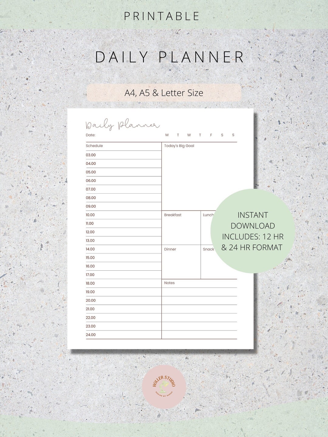 Daily Planner (12-hour and 24-hour), Digital, Simple, Ipad, Minimal ...