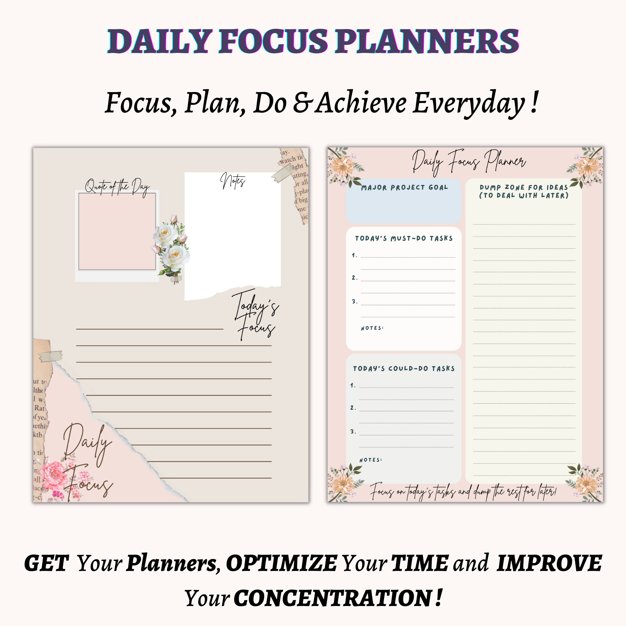 Full Focus Planner | Work Log | Concentration | Action Plan | Priority ...